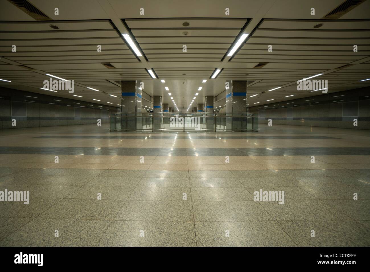 Metro station concourse marble and steel no people Stock Photo - Alamy