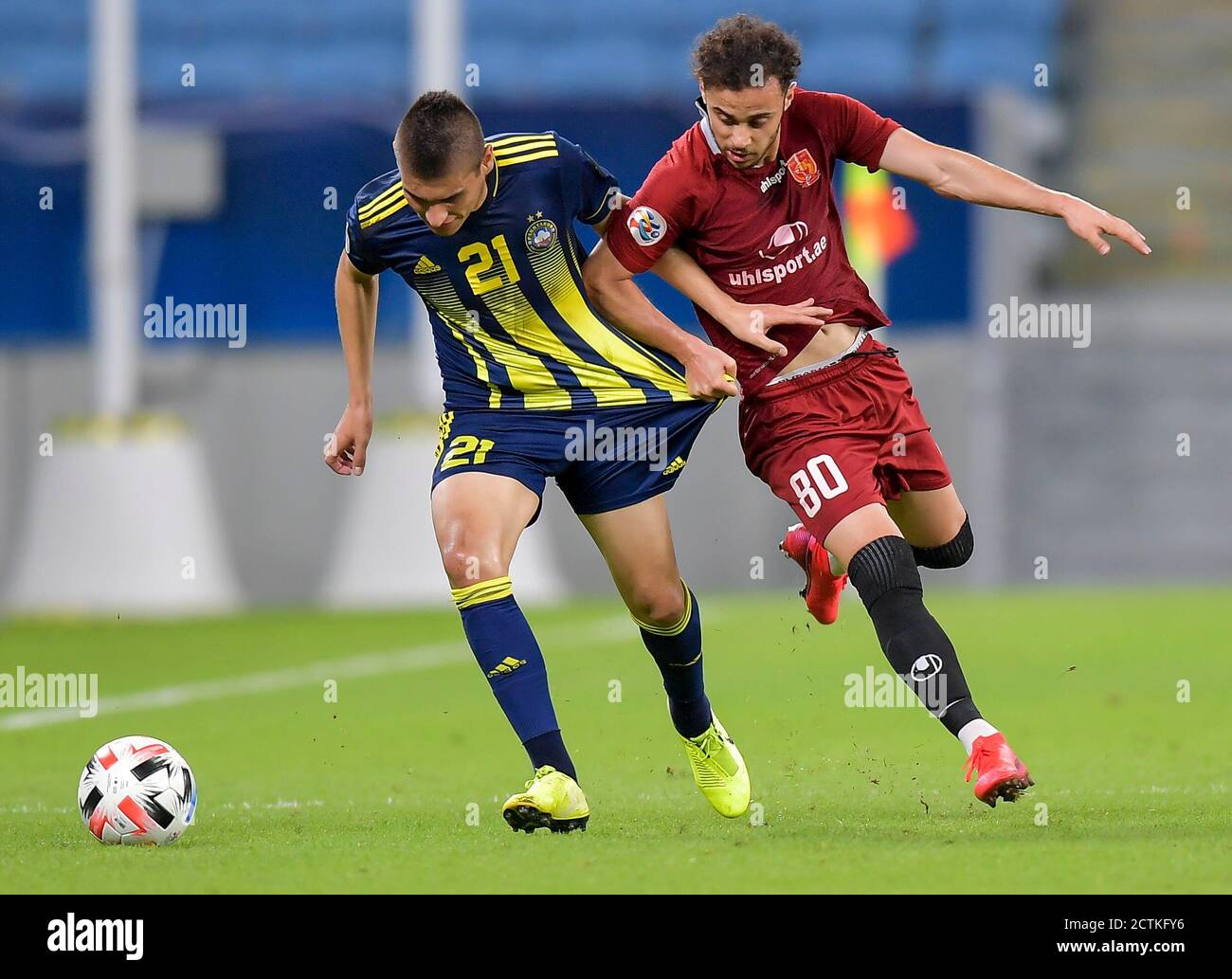 Doha, Qatar. 23rd Sep, 2020. Rouhollah Seifollahi (R) of Shahr Khodro ...