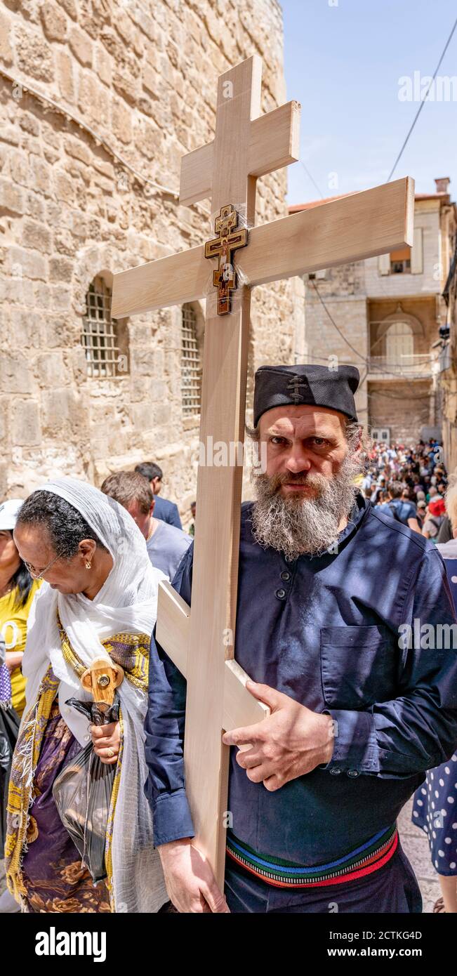 Jerusalem, Israel - 2019-04-26 - Christians carry symbolic crosses on ...