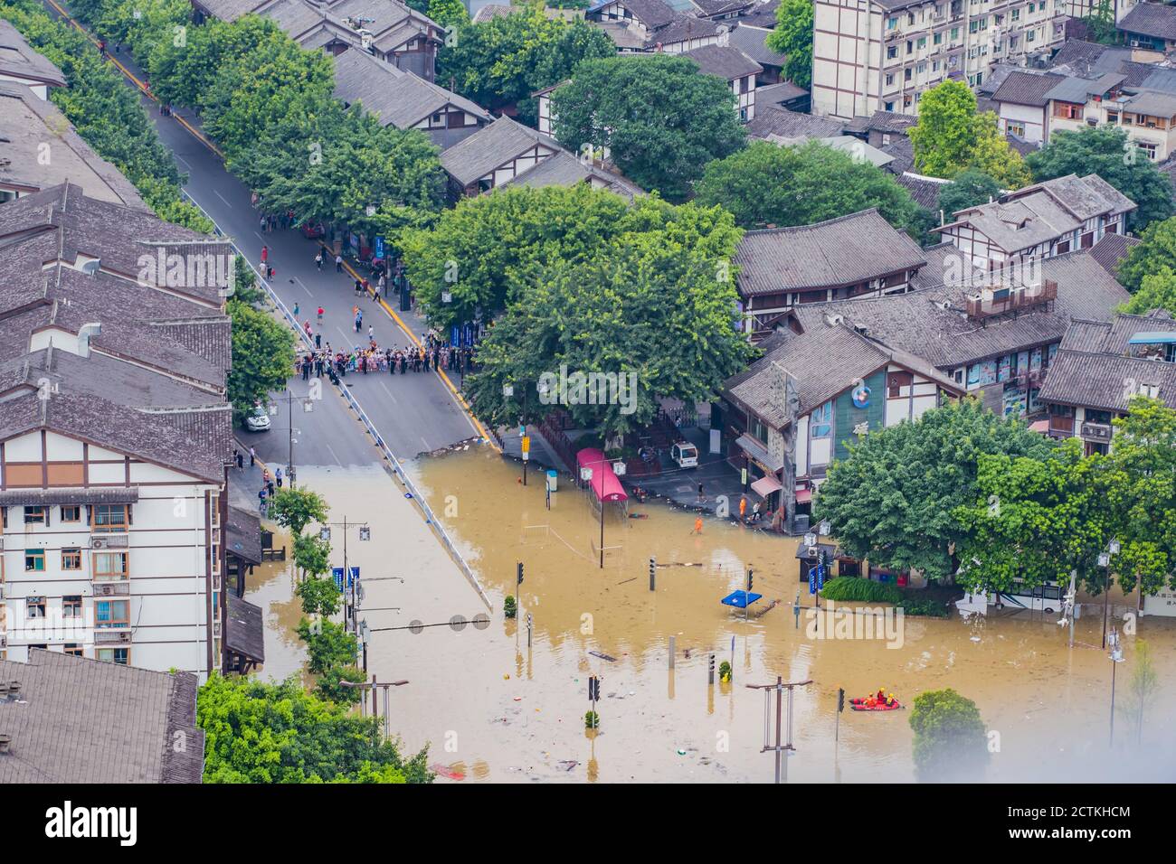 Aerial photo taken on Aug. 19, 2020 shows the flooded area in Ciqikou ...