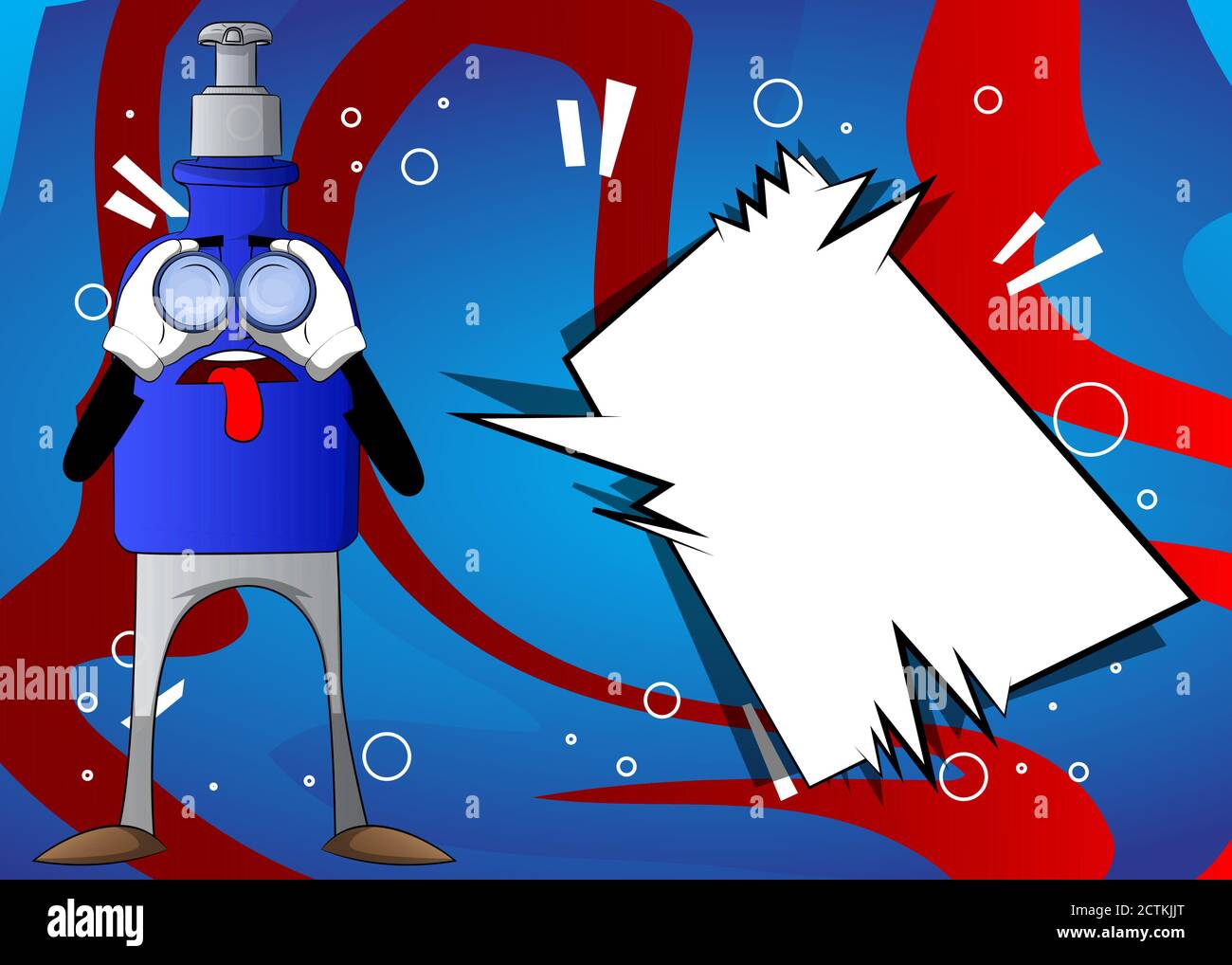 Cartoon bottle of hand sanitizer gel for hygiene with face looking ...