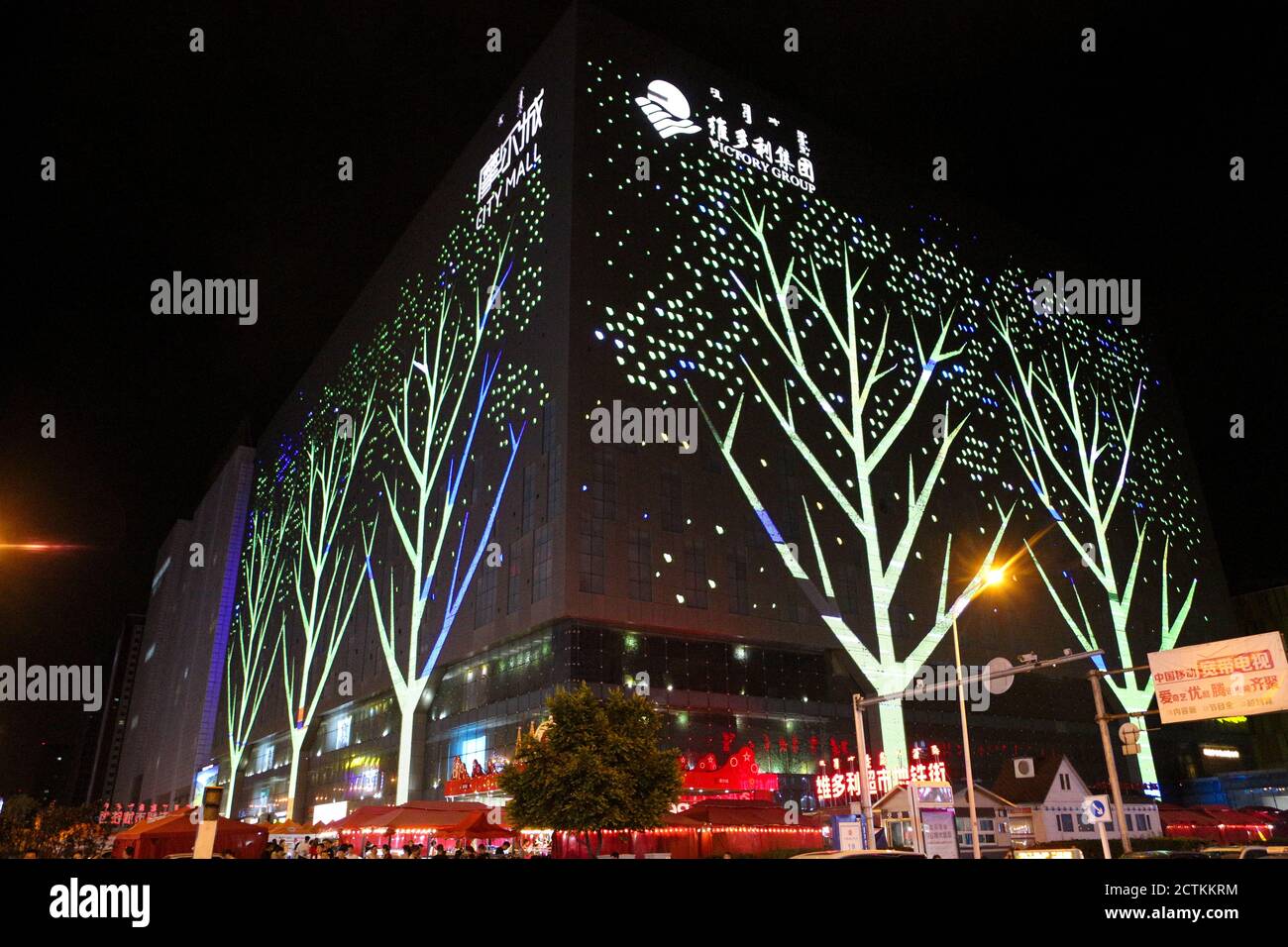 View of the LED lighted tree building in Huhhot city, north China's ...
