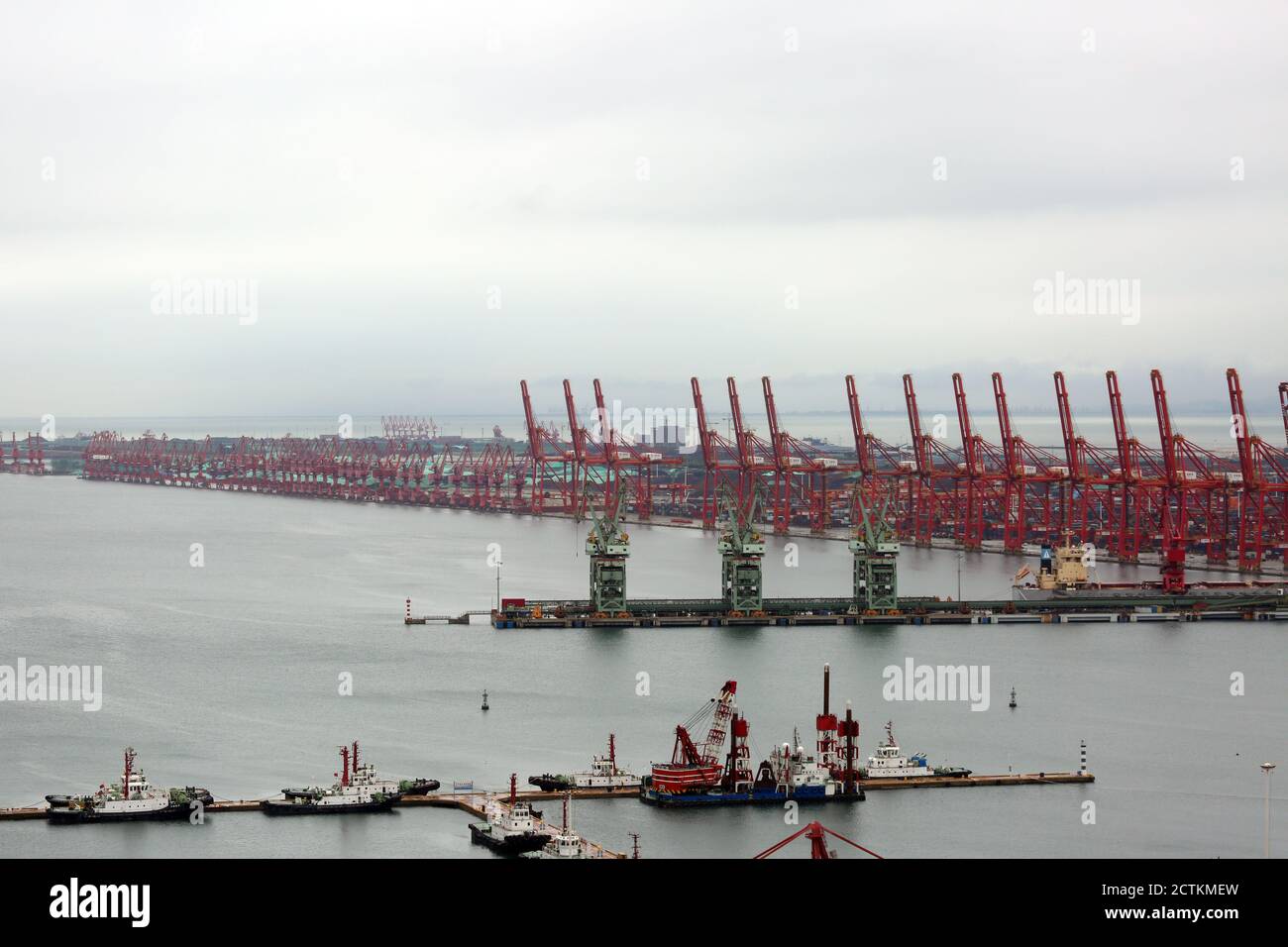 An aerial view of the whole Rizhao Port suspends daily loading and ...