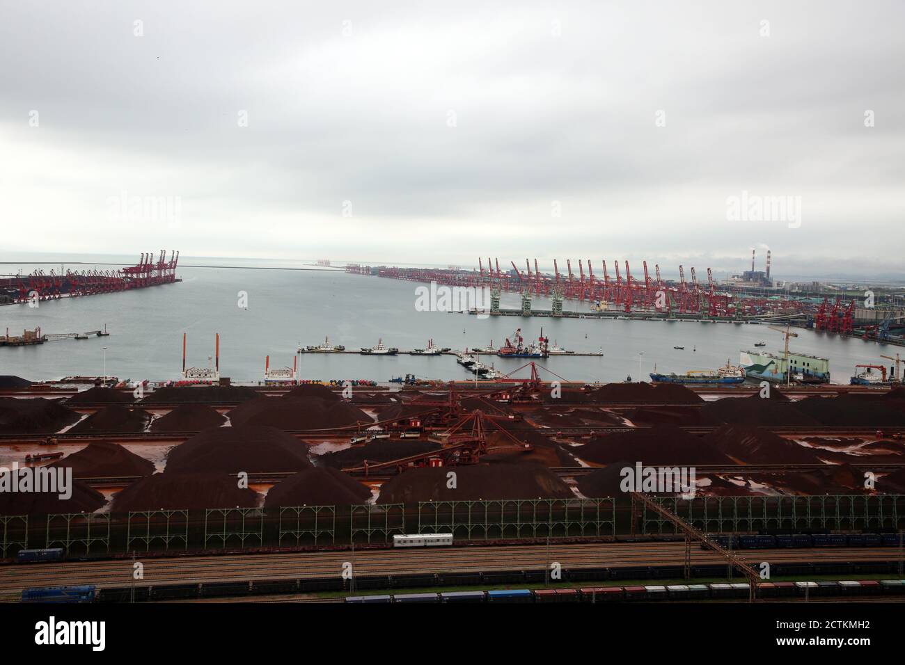 An aerial view of the whole Rizhao Port suspends daily loading and ...