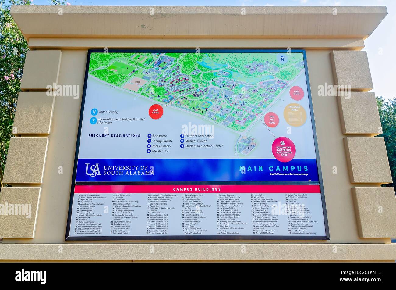 A map orients students on campus at the University of South Alabama ...