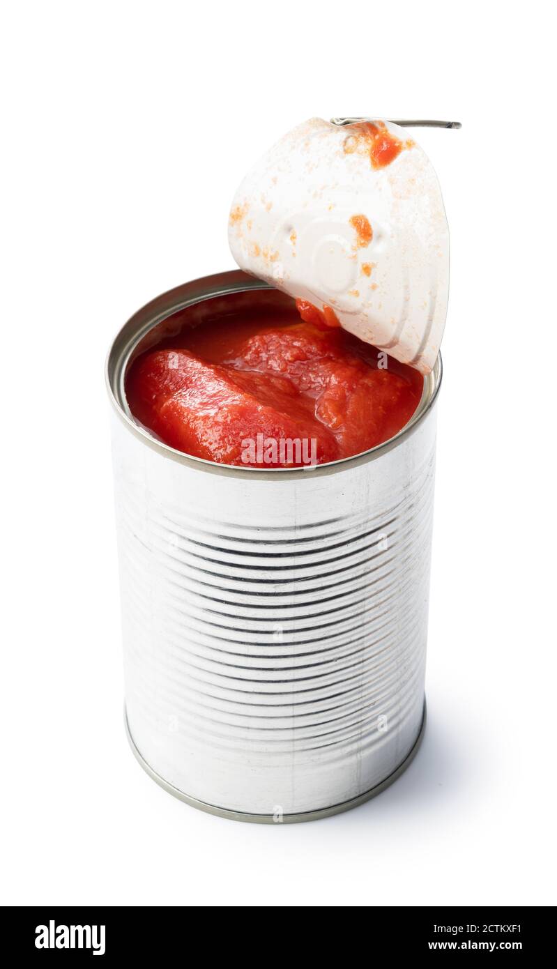 Whole tomato cans on a white background Stock Photo - Alamy