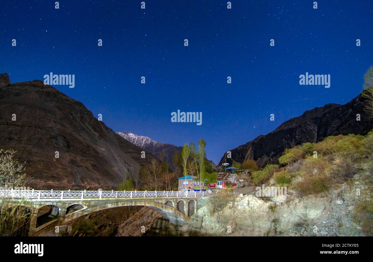 night landscape photography with stars and moon light of Pakistan Stock ...