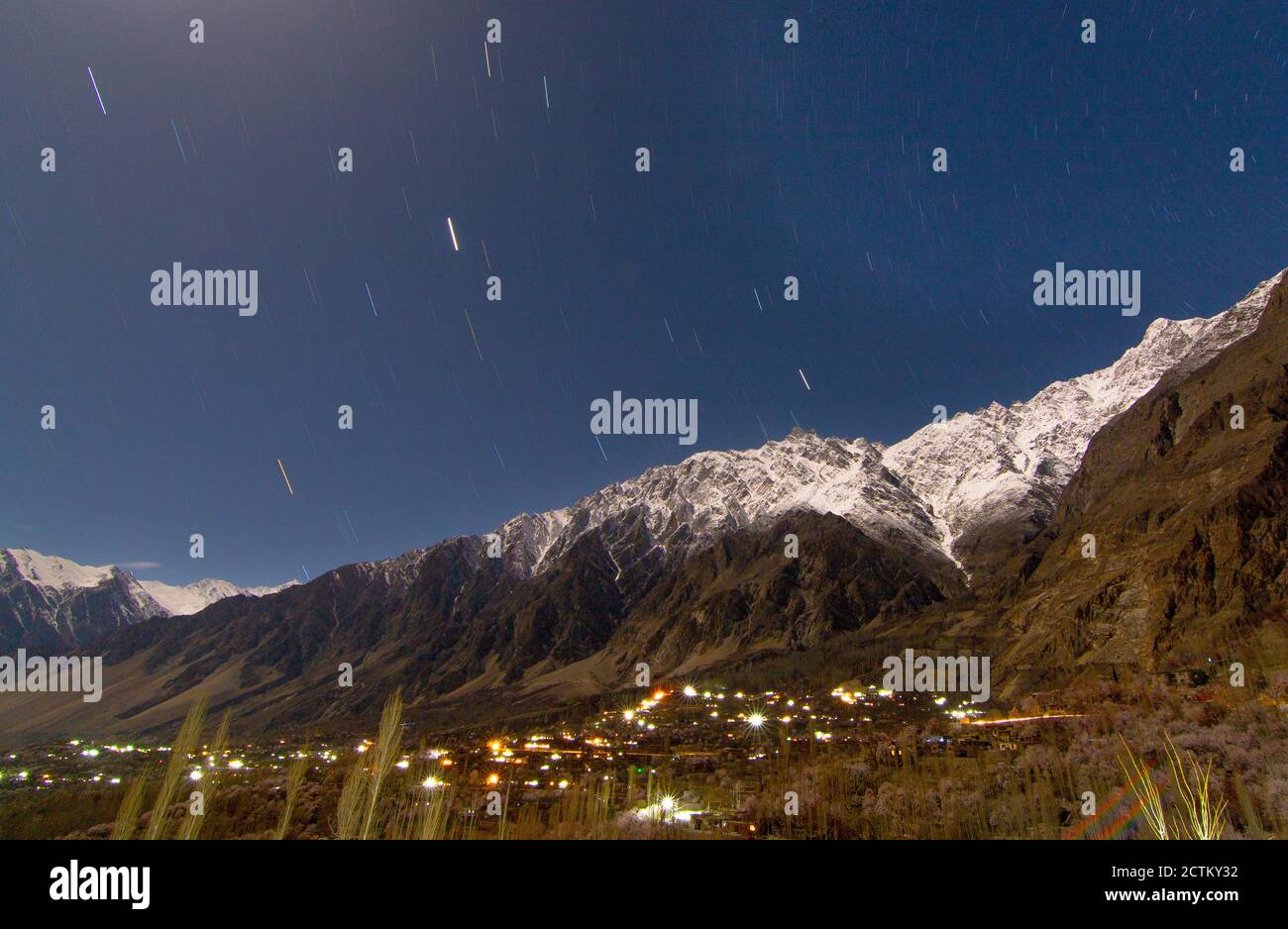 night landscape photography with stars and moon light of Pakistan Stock ...