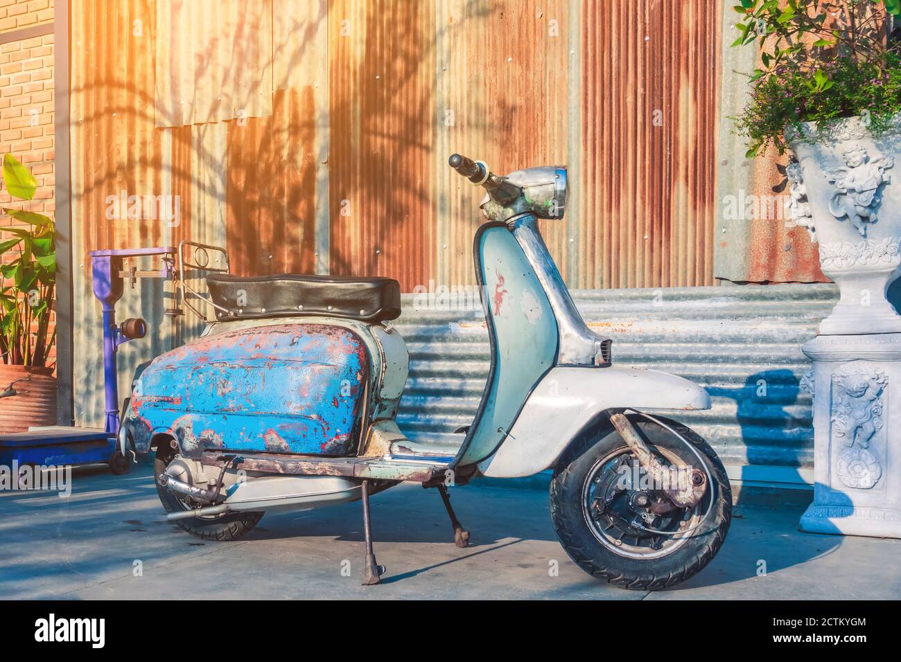 The classic retro motorcycle and popular in vintage pop culture parked ...