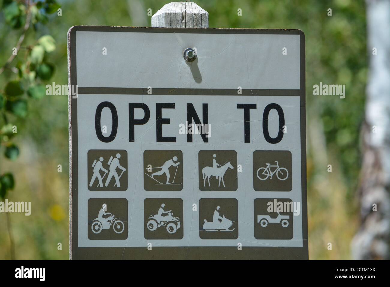The sign for allowed recreation activities in the Rocky Mountains of ...