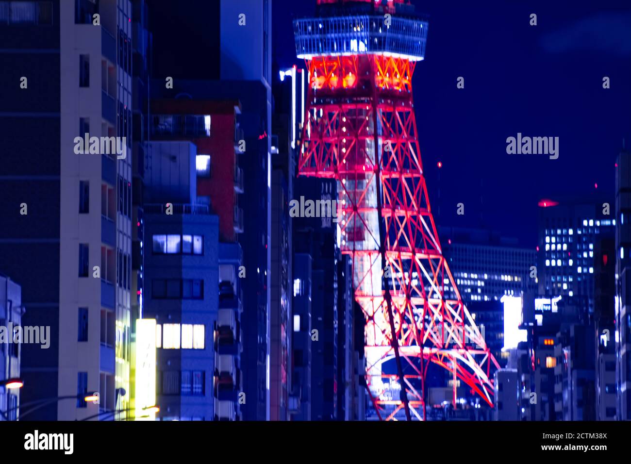 A night urban city street near Tokyo tower in Tokyo long shot Stock ...
