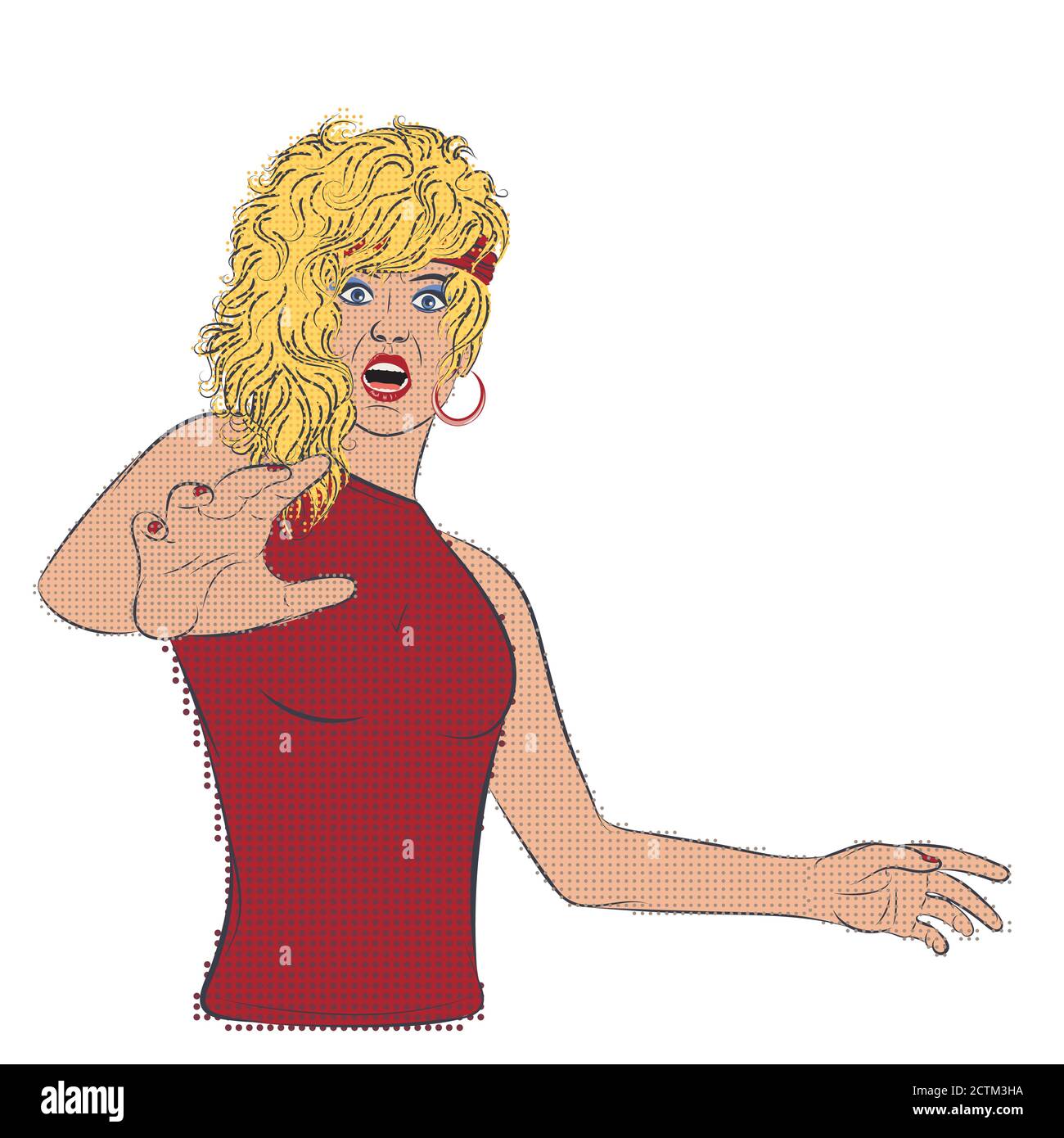 Frightened, shocked woman in retro pop art style with halftone Stock ...