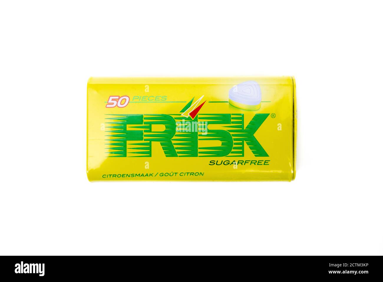 Frisk brand lemon flavor drops isolated on a white background Stock ...