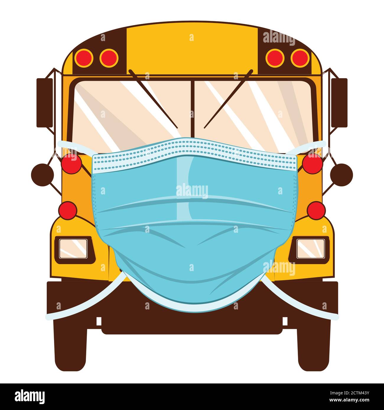 Yellow school bus in disposable surgical mask illustration Stock Vector ...