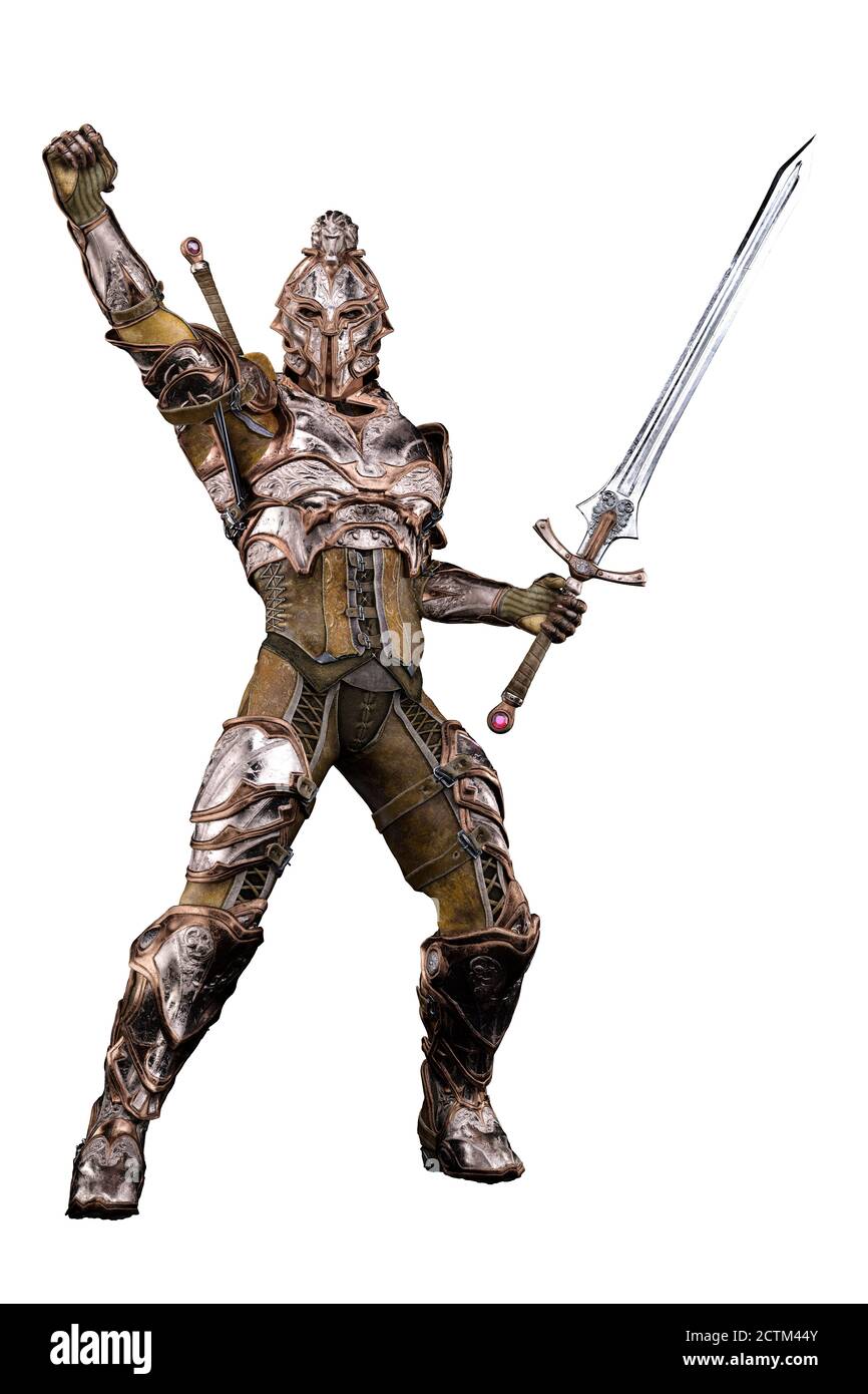 Medieval Fantasy Caucasian Armored Man, 3D illustration, 3D Rendering ...