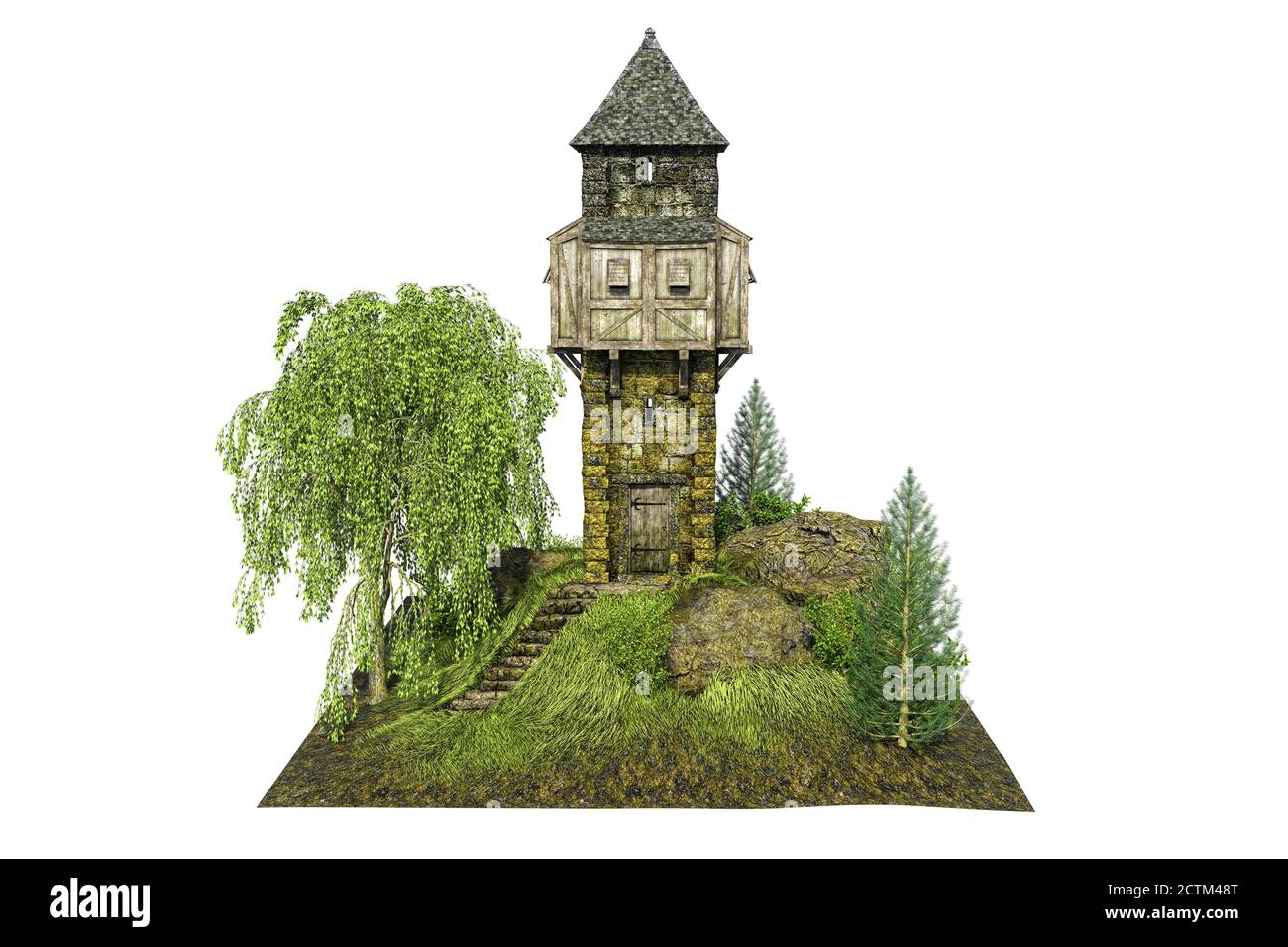 Medieval Fantasy Watchtower, 3D illustration, 3D rendering Stock Photo ...