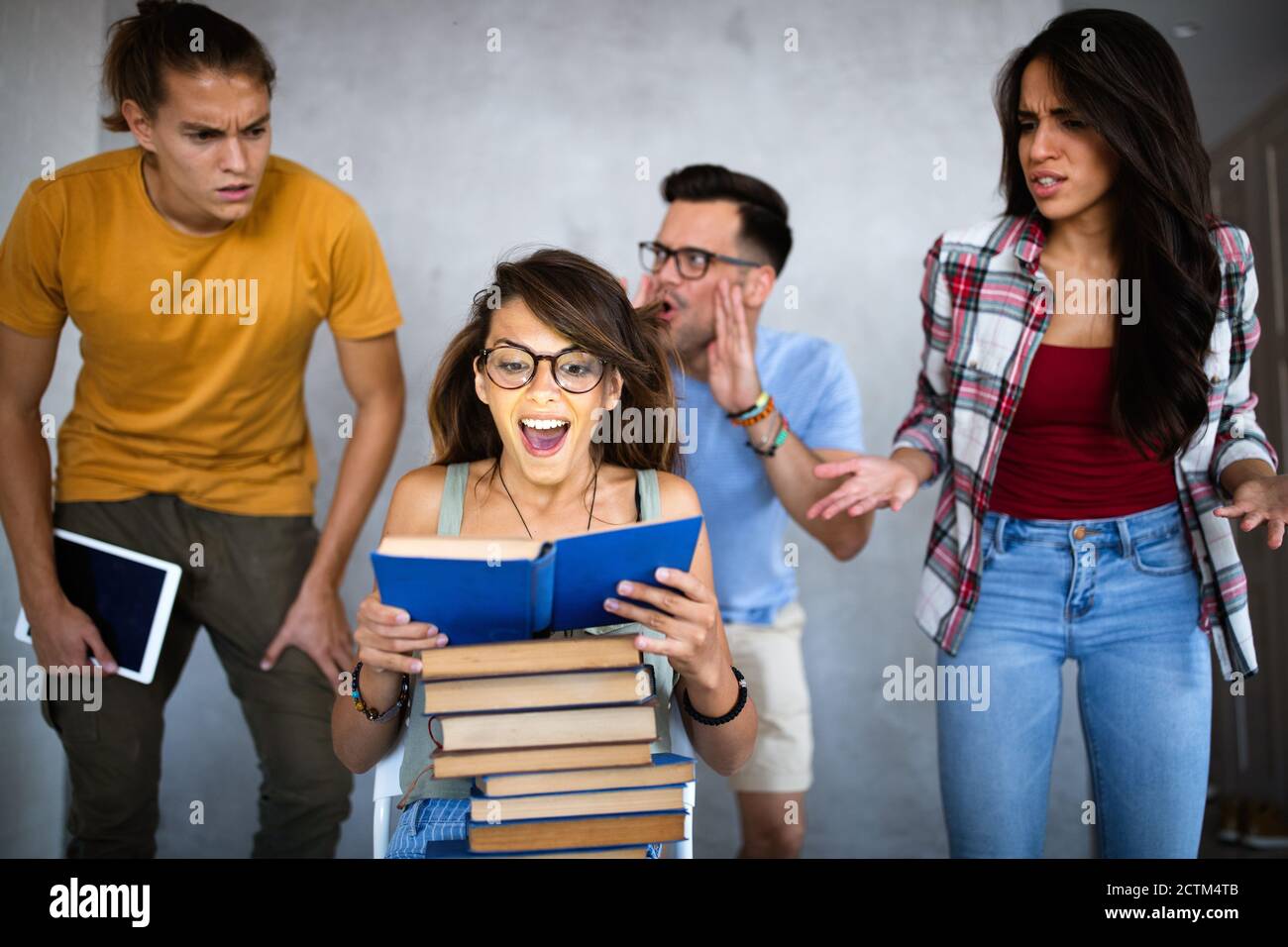 People, knowledge, education and school concept. Happy student girl ...