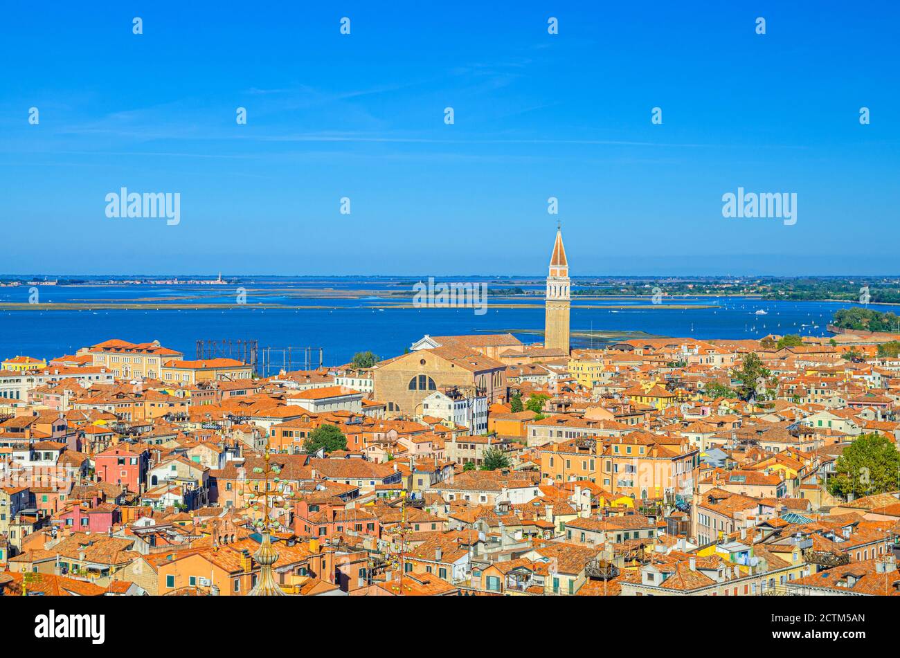 Aerial view of Venice city old historical centre with bell tower ...