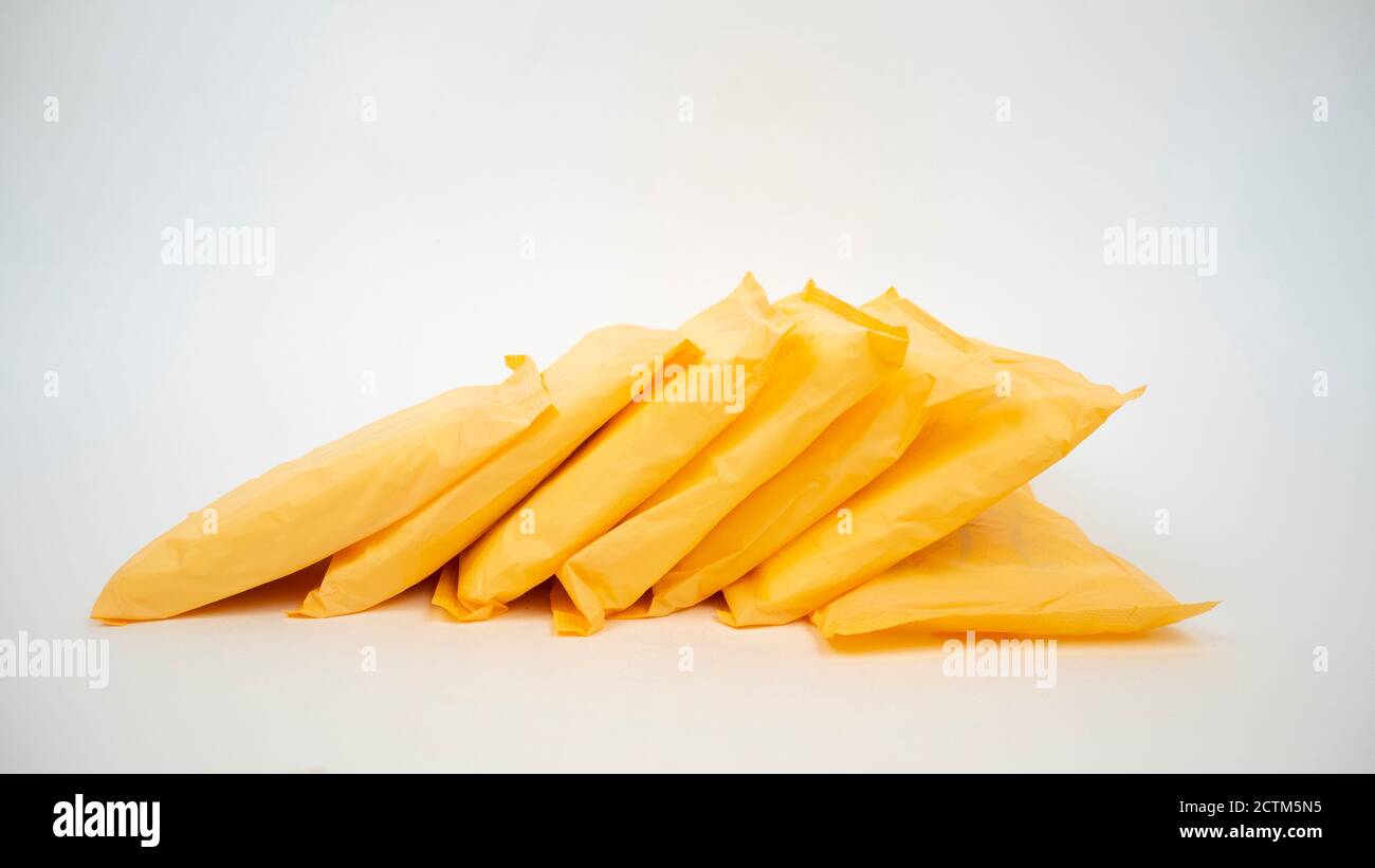 Sanitary pads, hygiene towels, menstruation period protective. Orange ...