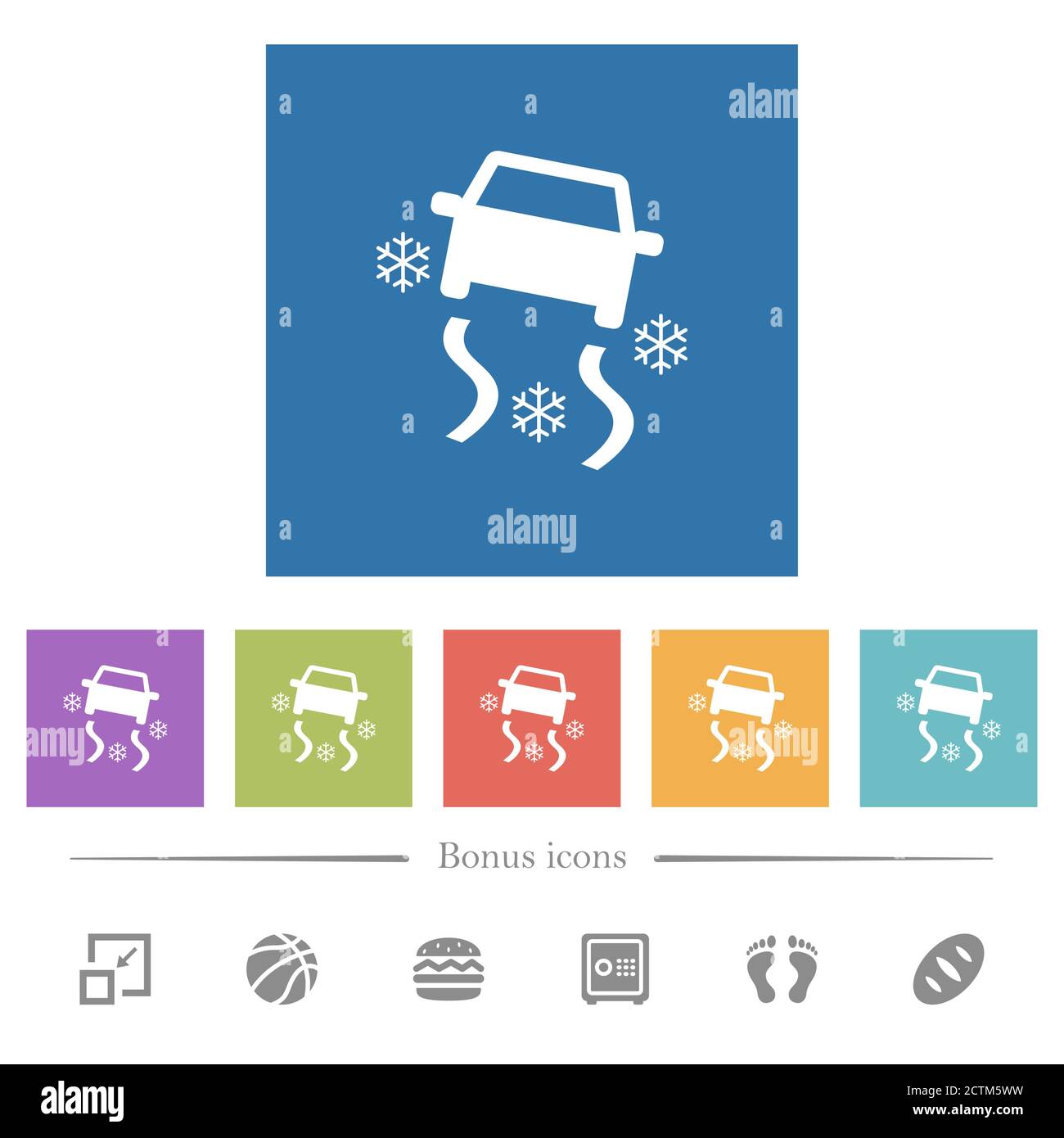Snowy road dashboard indicator flat white icons in square backgrounds ...