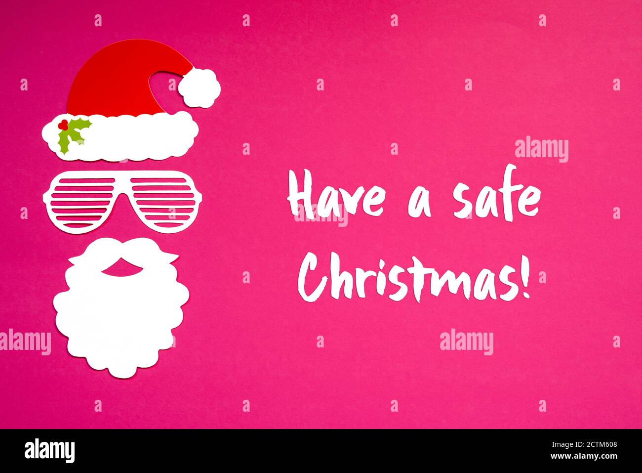 Santa Claus Paper Mask, Pink Background, Have A Safe Christmas Stock ... Santa Claus Paper Mask, Pink Background, Have A Safe Christmas Stock ...