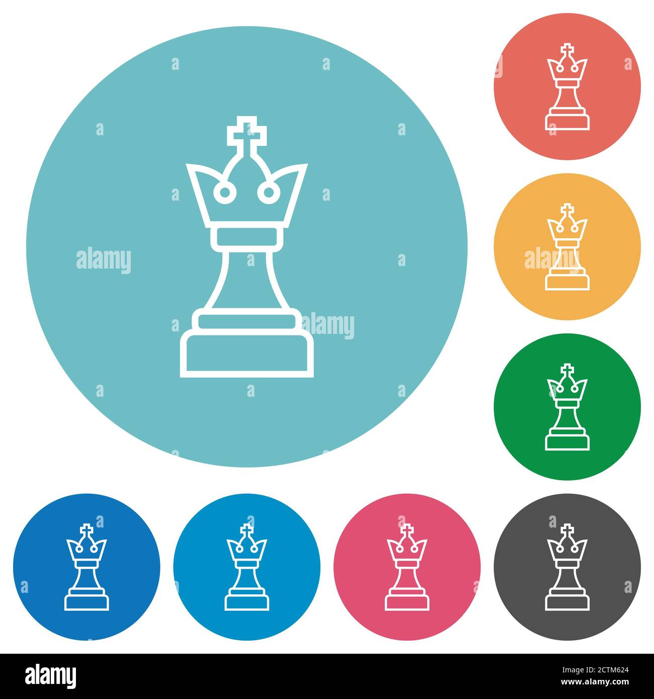 White chess king flat white icons on round color backgrounds Stock ...