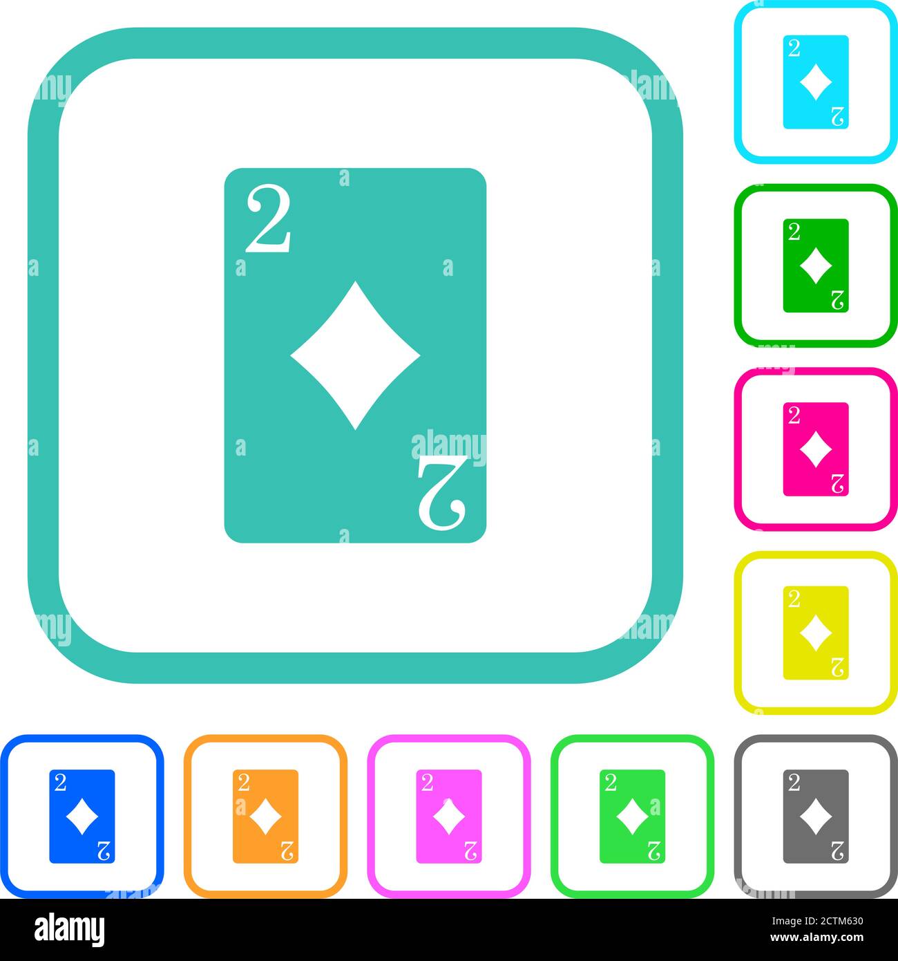 Two of diamonds card vivid colored flat icons in curved borders on ...