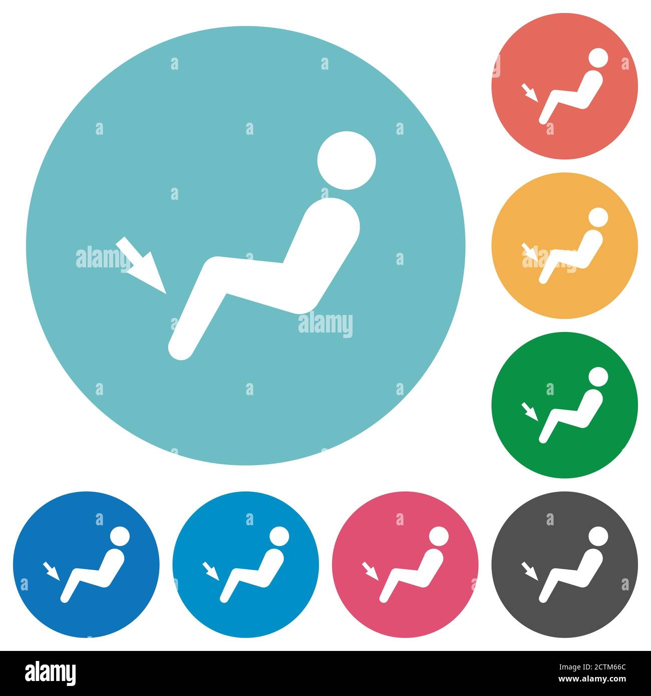 Car air flow direction foot flat white icons on round color backgrounds ...