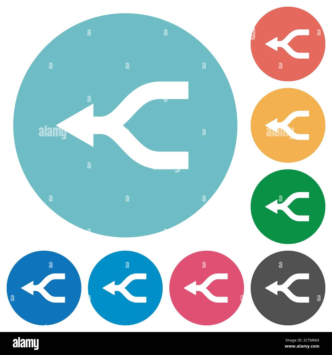 Merge arrows left flat white icons on round color backgrounds Stock ...