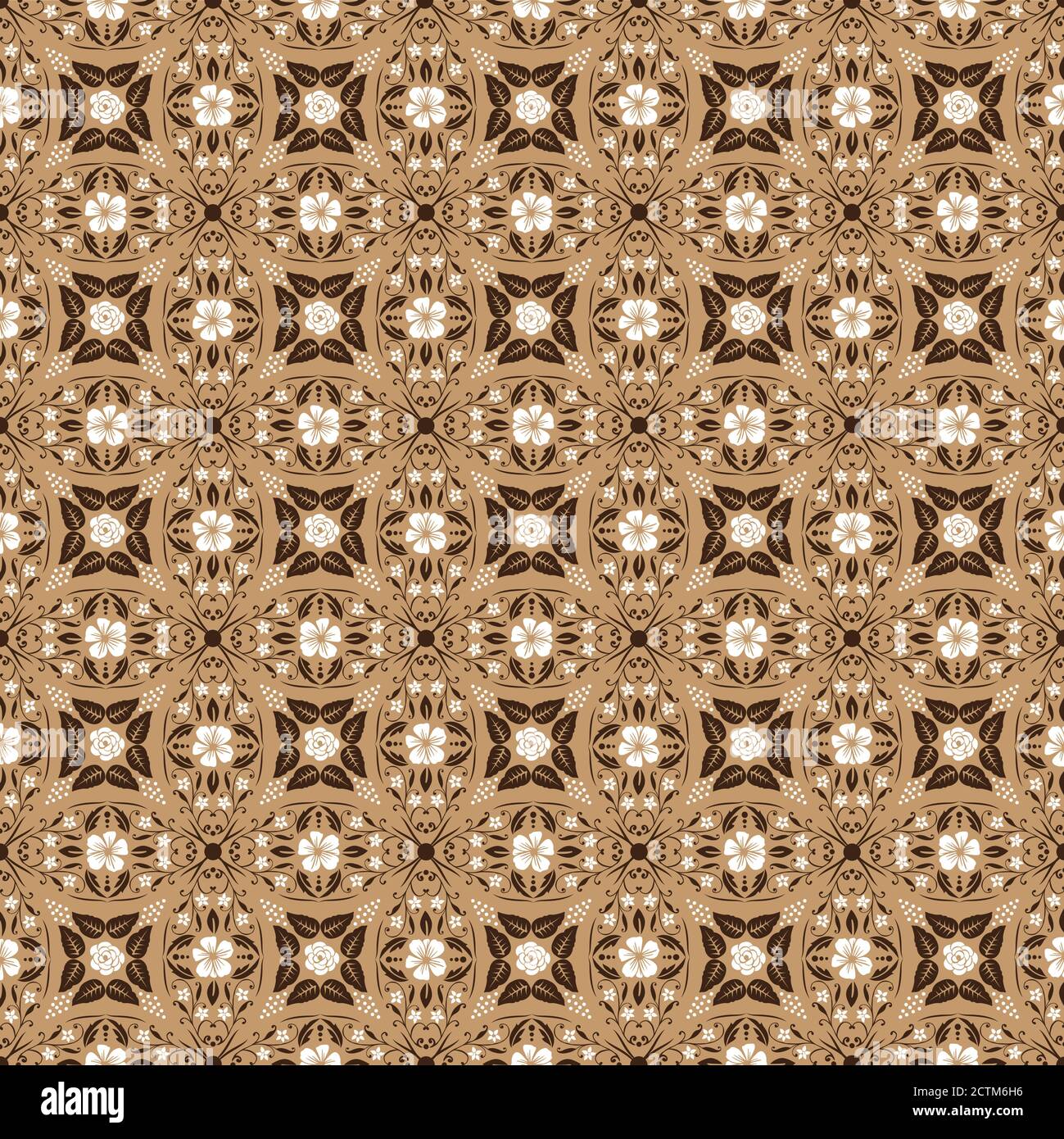 Beautiful flower pattern design on Kawung batik with modern mocca color ...