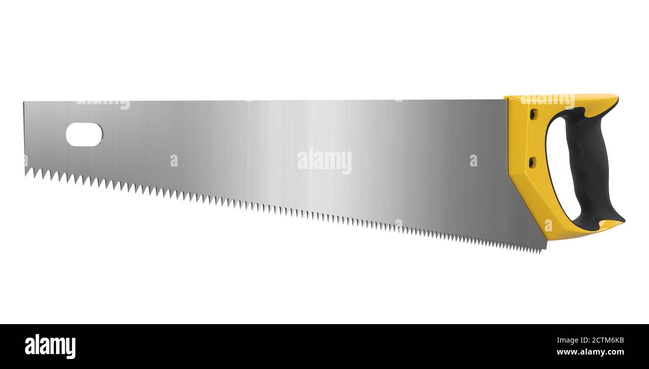 Hand saw with hardened teeth isolated on white. Tool for carpentry work ...