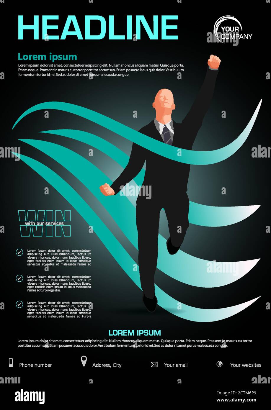 Win, success businessman on vector flyer, corporate business, annual ...