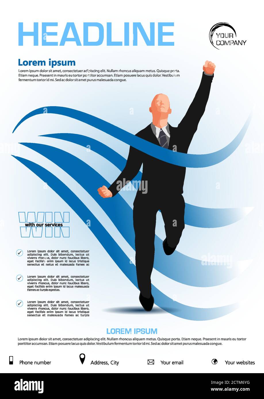 Win, success businessman on vector flyer, corporate business, annual ...
