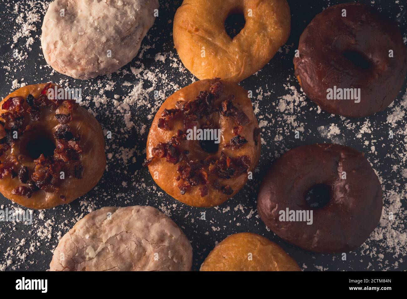 Flat lay of assorted donuts Stock Photo - Alamy