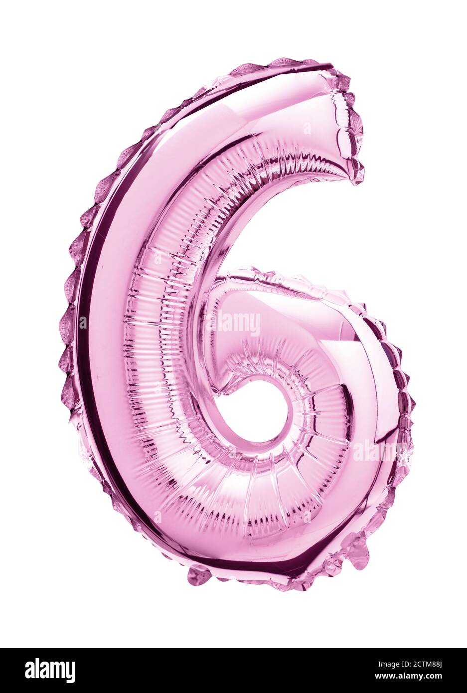 Vertical shot of a number 6 rose gold balloon isolated on a white ...