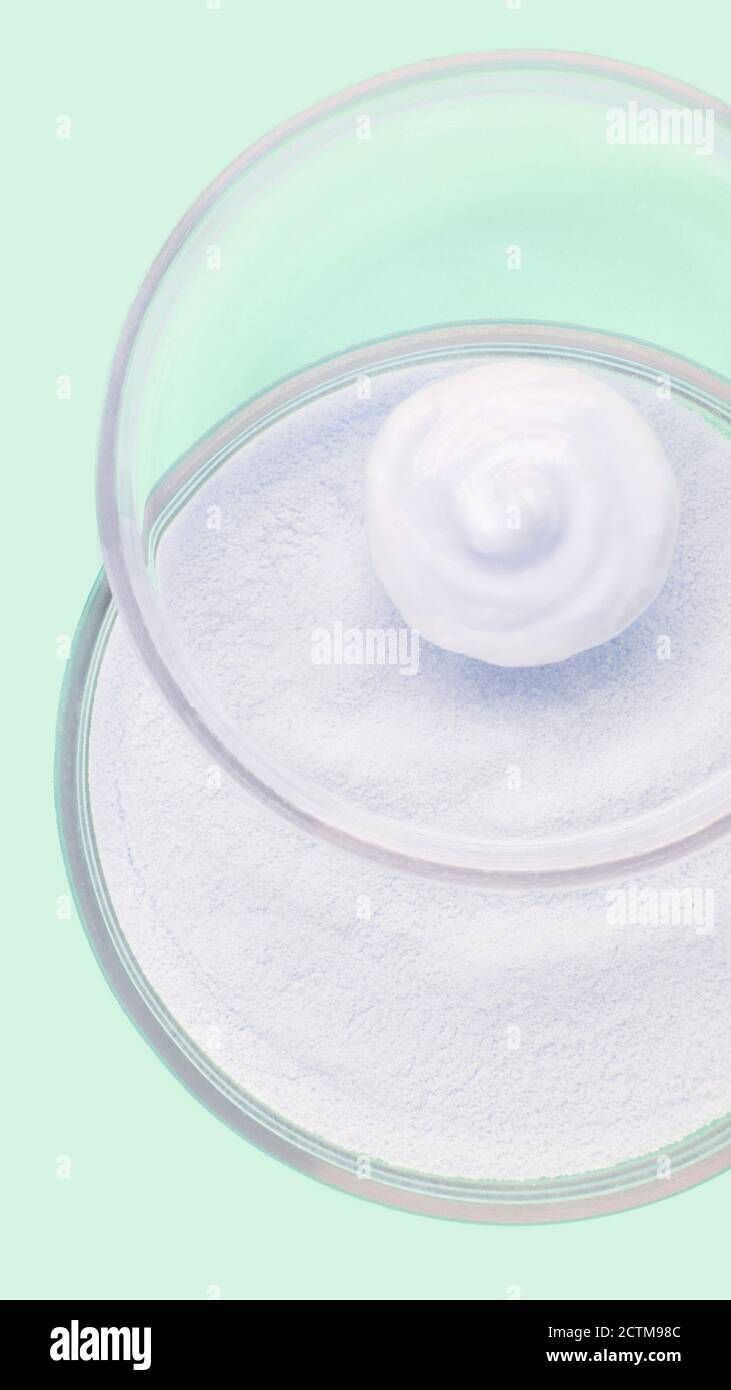 Collagen white powder. Pastel color background. Health product Stock ...