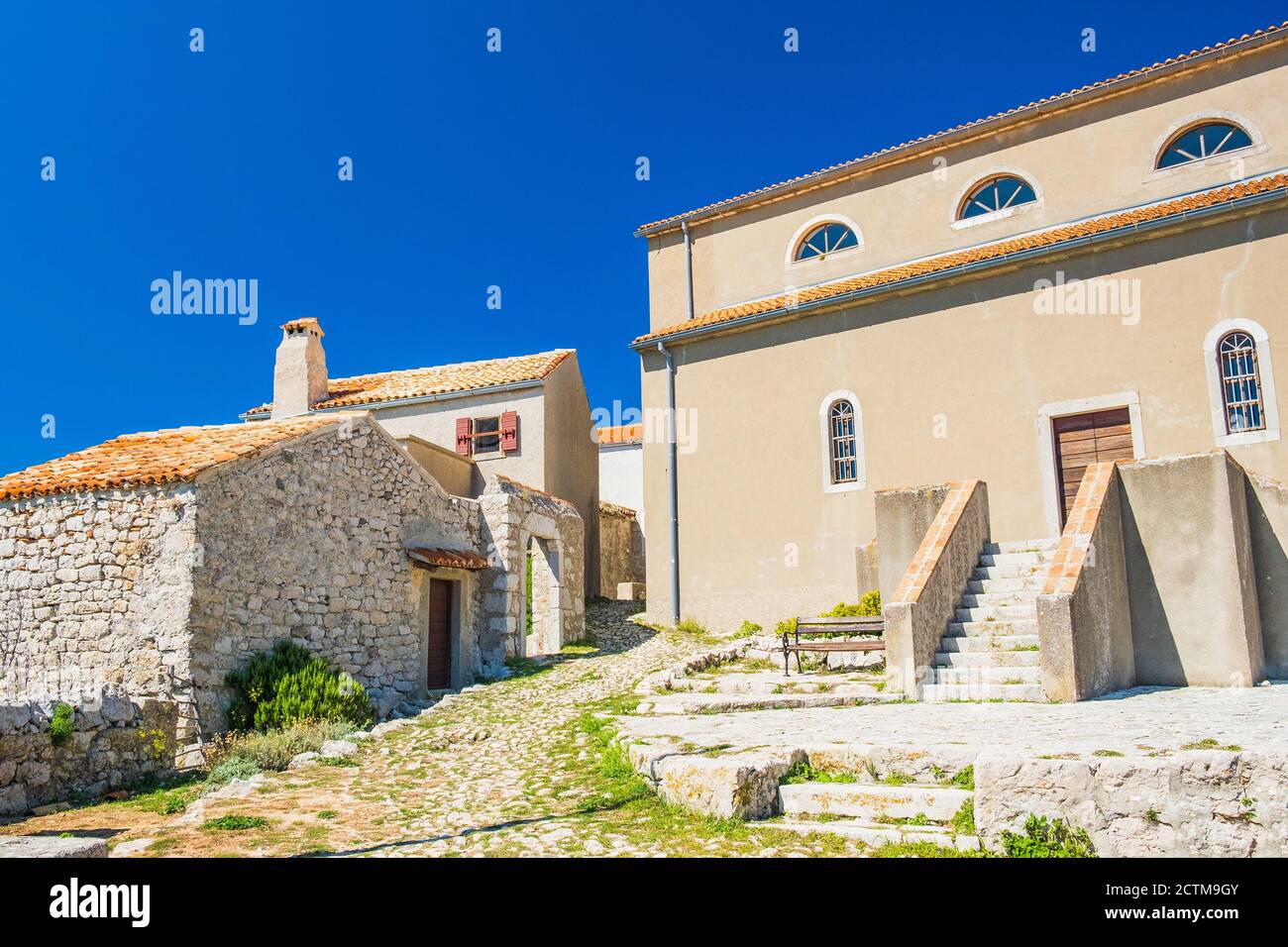 Ancient coastal town of Lubenice on the island of Cres in Croatia ...