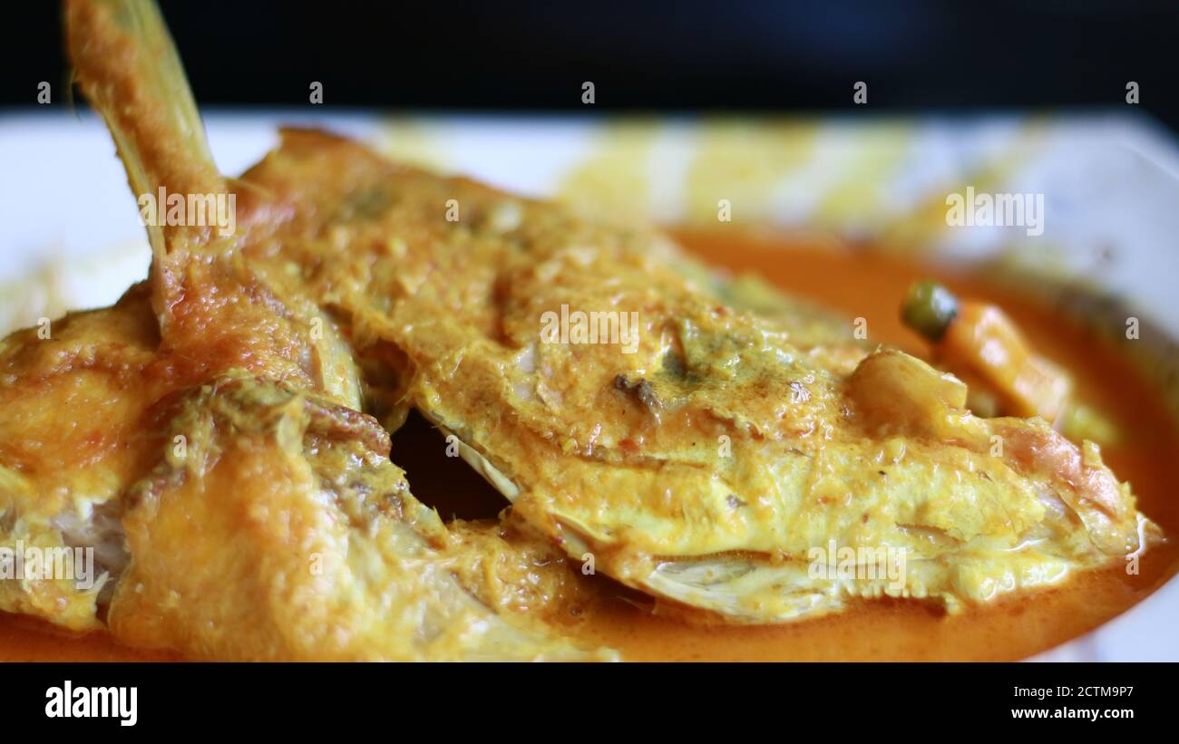 Snapper head gulai (curry) on black background. Gulai is type of food ...