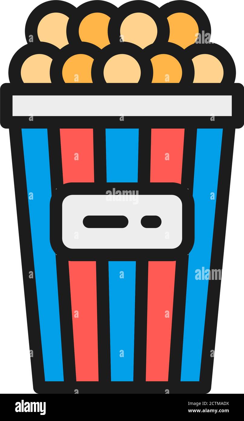 Vector bucket of popcorn, takeaway flat color line icon Stock Vector ...