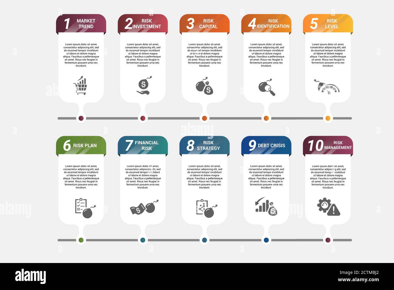 Infographic Risk Management template. Icons in different colors ...