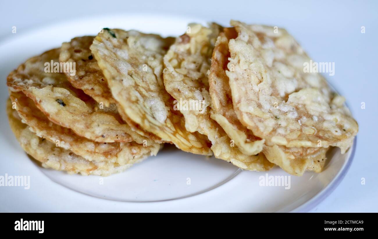 Kripik tempe or traditional tempeh cips. Popular Indonesian snack Stock ...