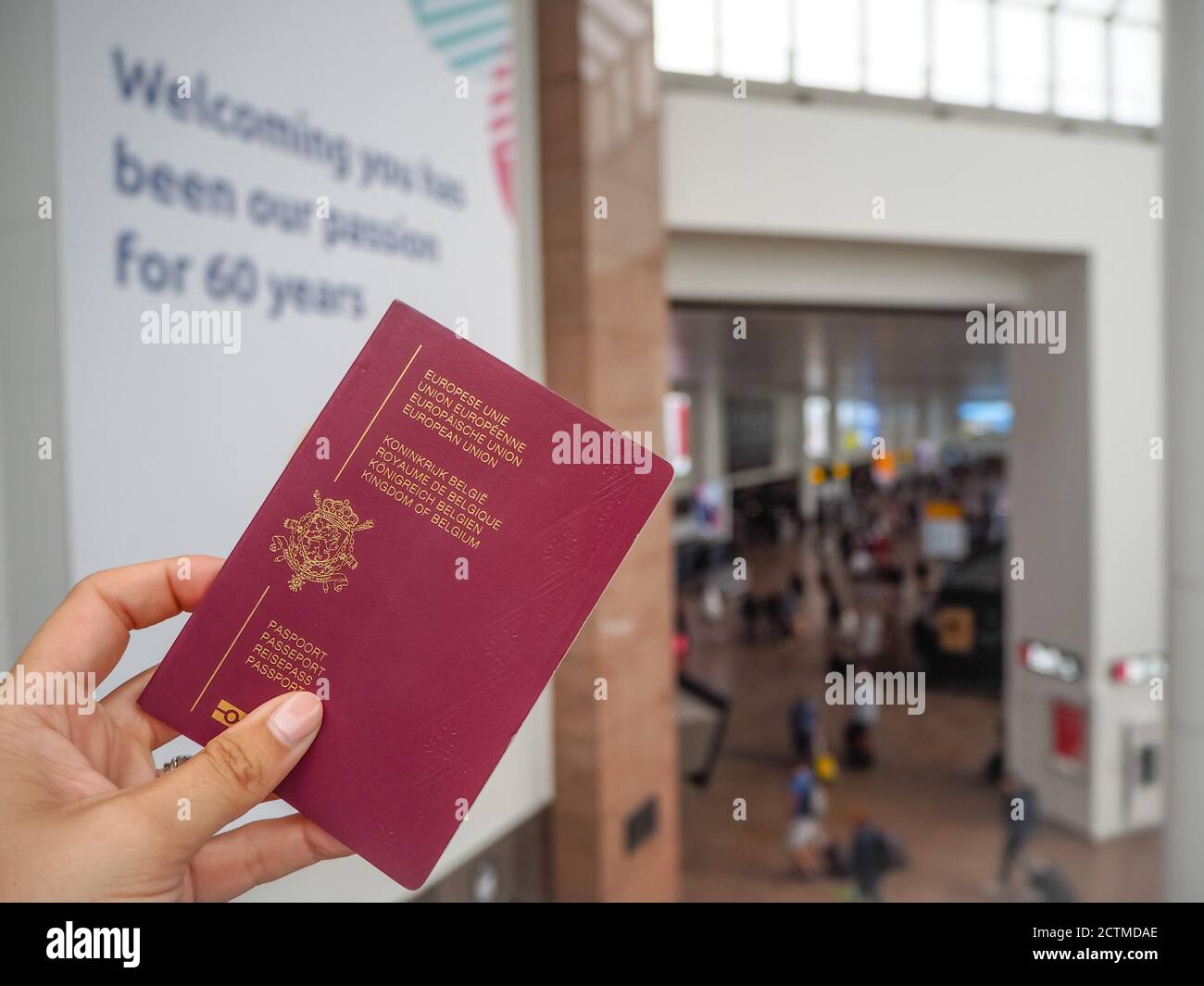 August 2018 - Zaventem, Belgium: Female caucasian hand holding a ...