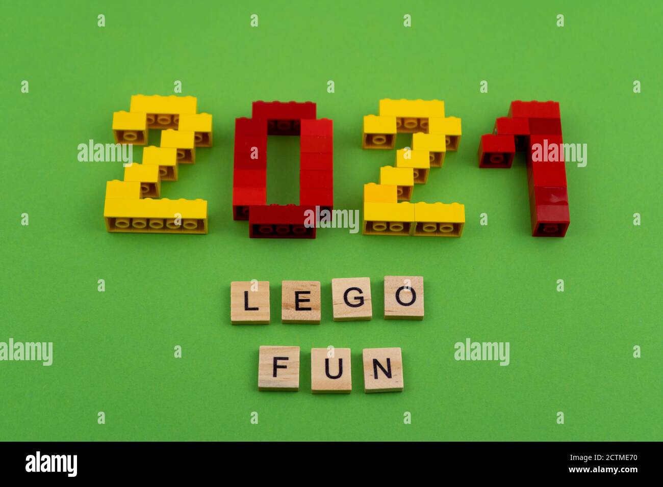 Ukraine, Kyiv - September 20, 2020: The word LEGO FUN 2021 is lined ...