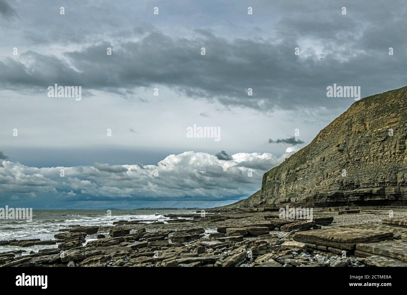 Dunraven Bay, also known as Southerndown Beach, on a moody an grey day ...