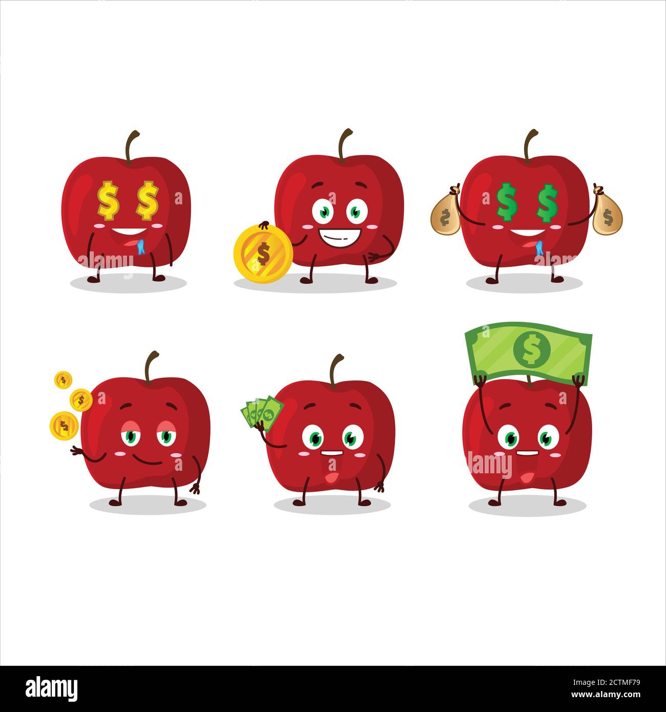 Red apple cartoon character with cute emoticon bring money Stock Vector ...