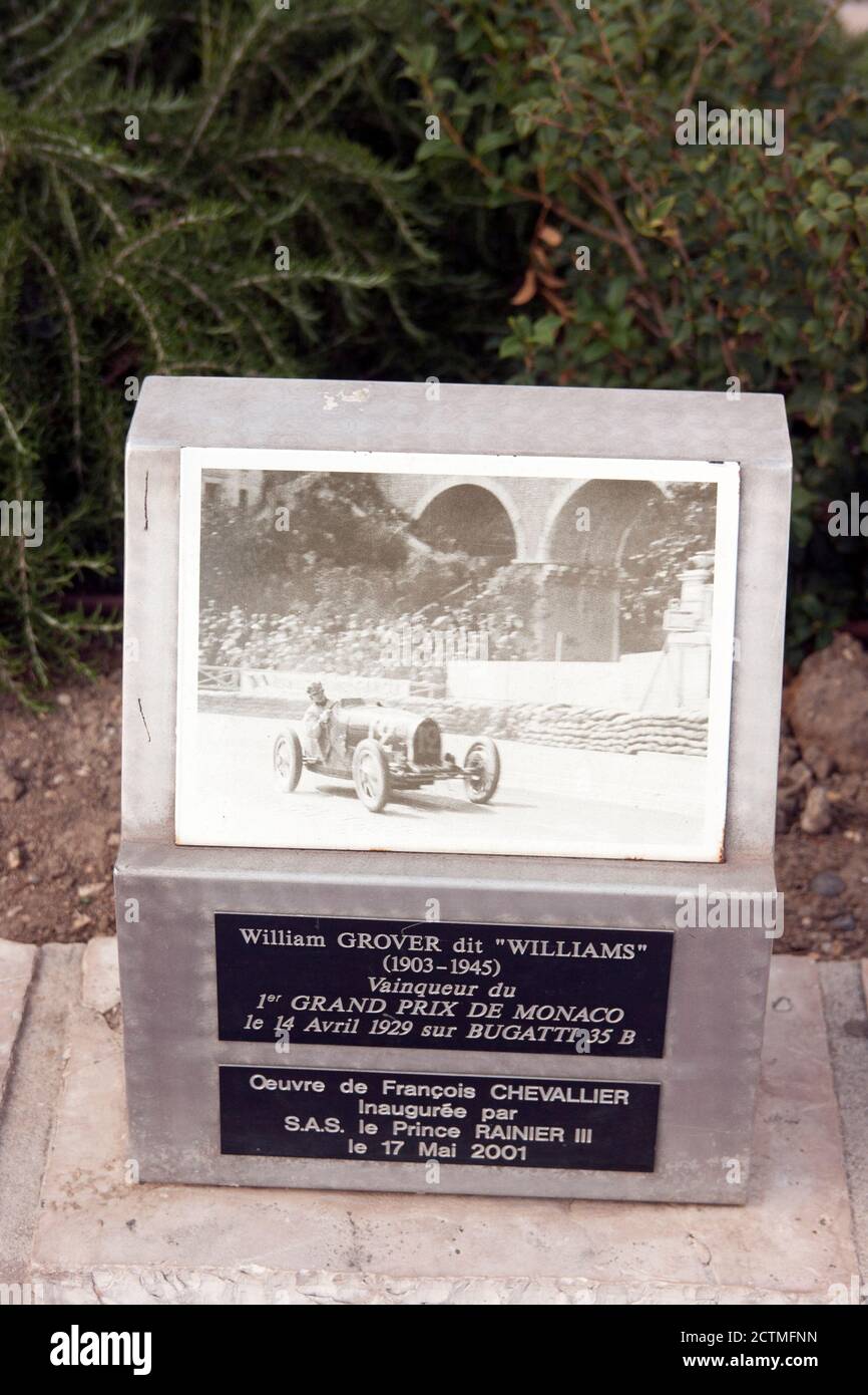 Monaco Memorial of William Grover-Williams, he was a Grand Prix motor ...