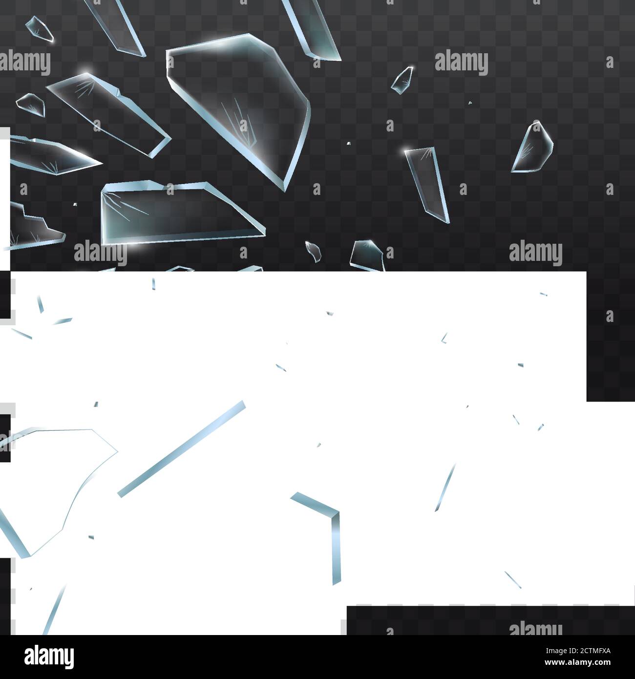Broken glass pieces. Shattered glass on black background. Vector realistic illustration Stock ...