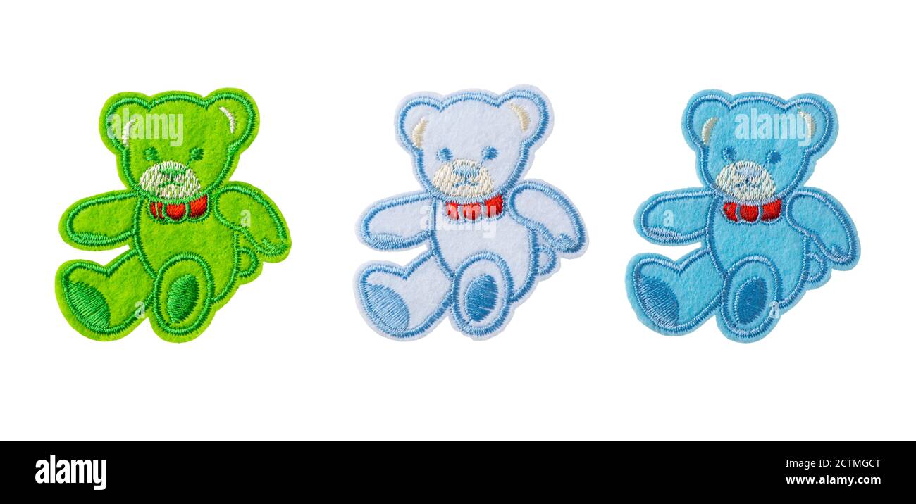 Set of colorful Teddy bear patches isolated on white background Stock ...