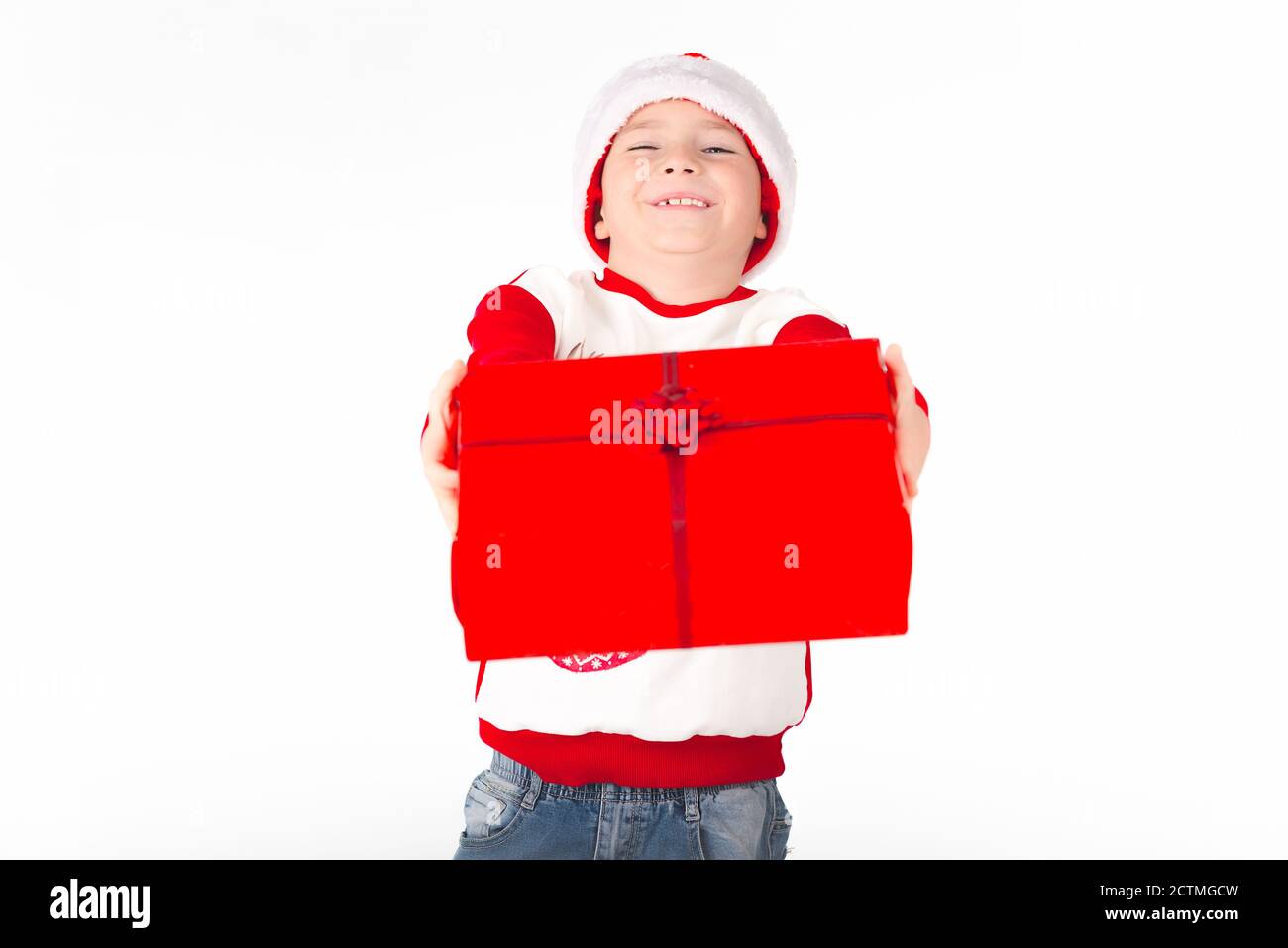 Merry christmas. Happy New Year. Caucasian young schoolboy in Santa ...