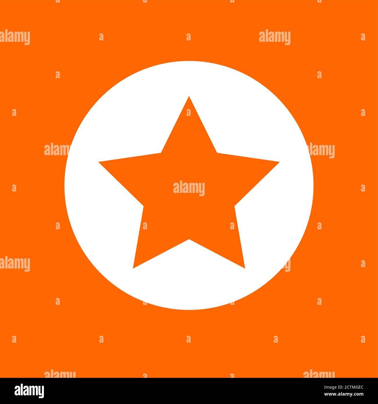 Five pointed star sign icon. In white circle on a orange background ...